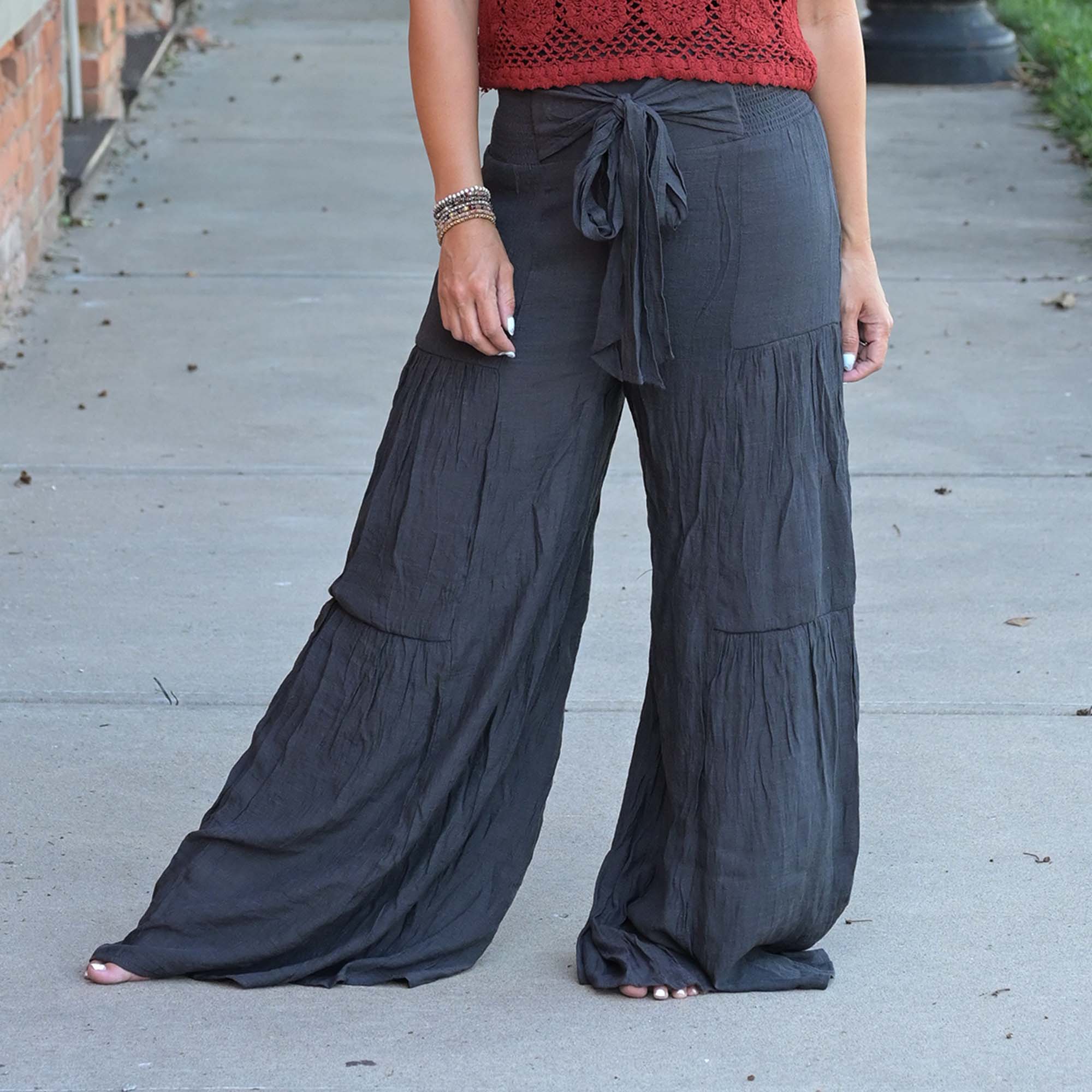 Tie Front Smocked Waist Back Pants – Betty Rose Boutique